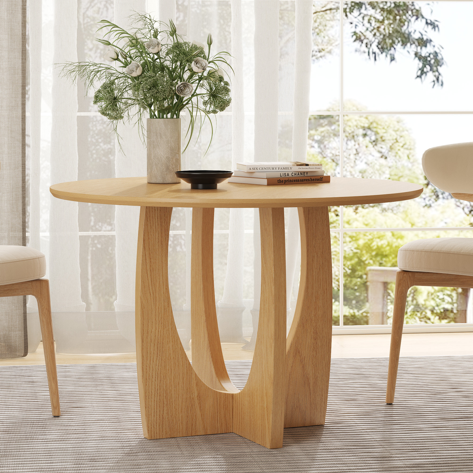 Lark Manor™ 42" Cross Legs Soild Wood Dining Table Cross Legs Round Kitchen Tables | Wayfair